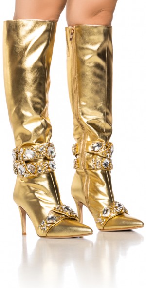 AKIRA - AZALEA WANG ALONZA GOLD DIAMOND EMBELLISHED BOOT GOLD 6.5