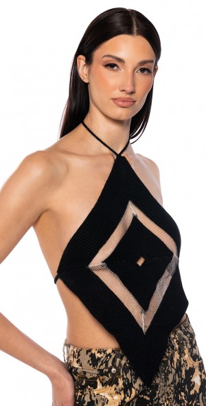 AKIRA - BARELY THERE HALTER TOP BLACK MEDIUM AKIRA - BARELY THERE HALTER TOP BLACK MEDIUM