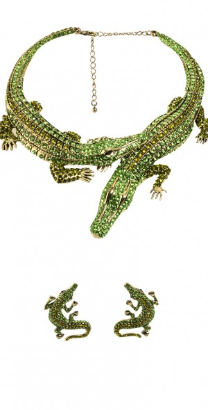AKIRA - BITE ME EMBELLISHED ALLIGATOR STATEMENT NECKLACE AND EARRINGS SET