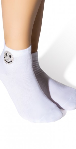 AKIRA - BLING SMILEY FACE SOCKS IN WHITE