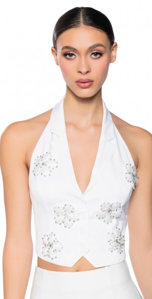 AKIRA - FLOWER APPLIQUE HALTER VEST