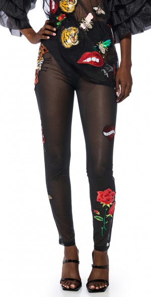 AKIRA - INKED SEQUIN APPLIQUE MESH LEGGING