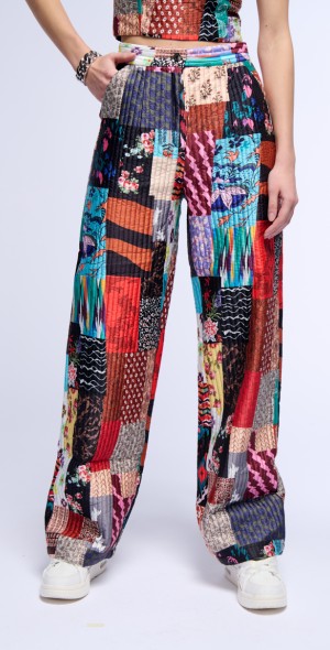 AKIRA - PATCHWORK QUILTED WIDE LEG PANT