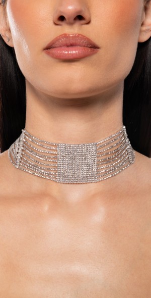 AKIRA - PAY ME IN DIAMONDS EMBELLISHED CHOKER IN SILVER