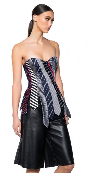 AKIRA - STRICTLY BUSINESS TIE DETAIL CORSET TOP