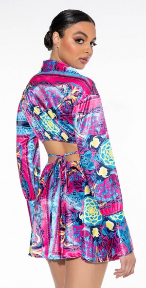 AKIRA - TIE BACK SCARF PRINT SHIRT DRESS