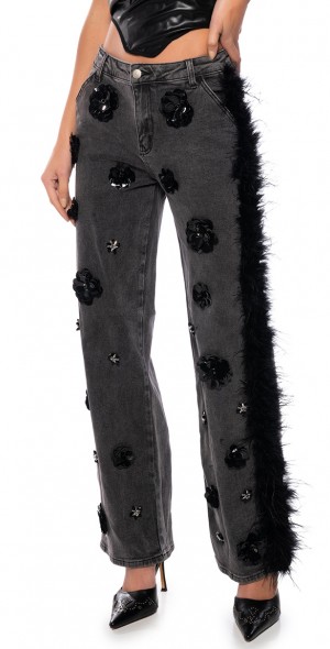 AKIRA - VELVET ROSES APPLIQUE FEATHERED JEANS