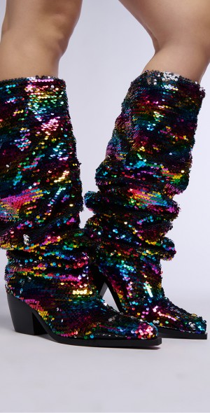AZALEA WANG - JADIE MULTI RAINBOW SEQUIN WESTERN BOOT