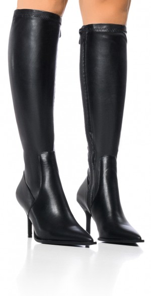 AZALEA WANG - SHULI BLACK KITTEN HEEL BOOT WITH 4 WAY STRETCH