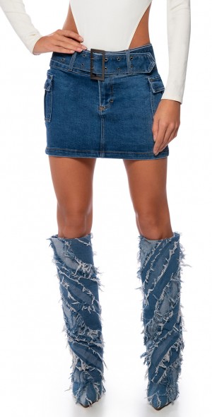 CELLO - WISH YOU COULD BELTED MICRO MINI DENIM SKIRT