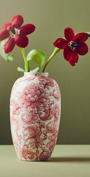 Anthropologie - Elle Handpainted Chinoiserie Floral Ceramic Vase