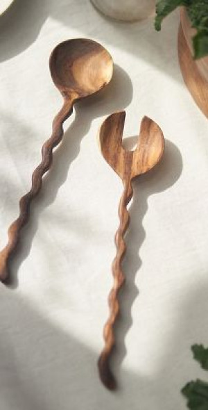 Anthropologie - Wiggle Solid Acacia Wood Serve Set