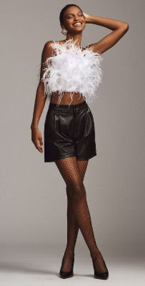 Audrey Adele - Feather-Trimmed Cropped Top