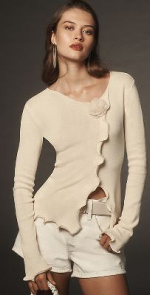 Avantlook - Wavy-Hem Rosette Sweater