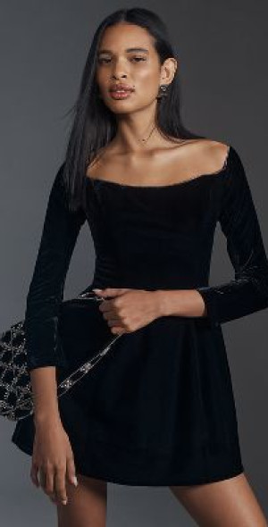 Bardot - Nadene Velour Long-Sleeve Mini Dress