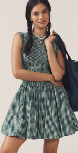 Hunter Bell - Anita Gingham Smocked Bubble-Hem Mini Dress
