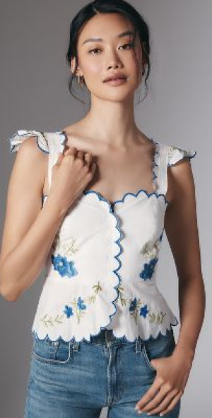 Maeve - Ruffle-Strap Scallop Tea Towel Peplum Top