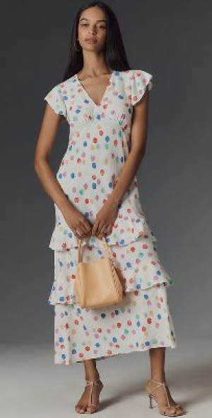 RIXO - Meena Satin Ruffle Maxi Dress