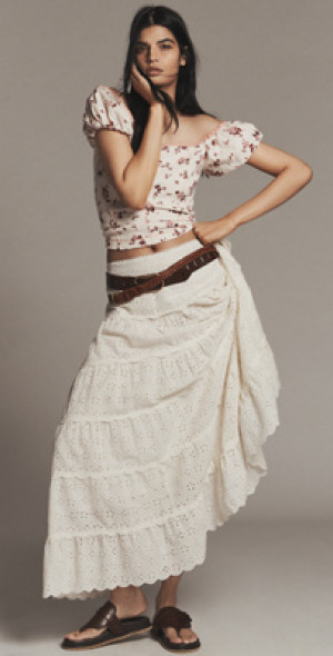 RIXO - Ripeka Tiered Eyelet Maxi Skirt