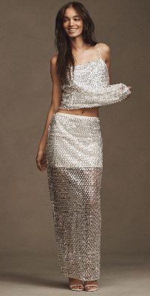 Shona Joy - Asteri Sheer Mesh Beaded Maxi Skirt