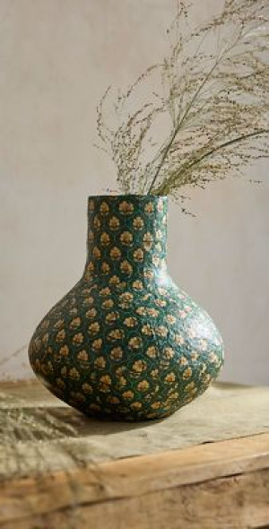Terrain - Patterned Papier Mache Vase, Green