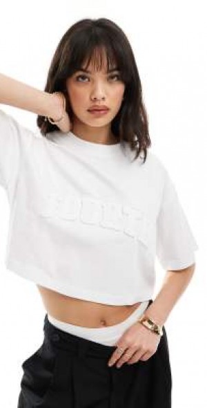 4th & Reckless - applique logo boxy t-shirt in white
