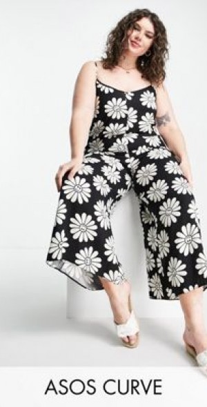 ASOS Curve - ASOS DESIGN Curve cami tie back jumpsuit in oversized ...