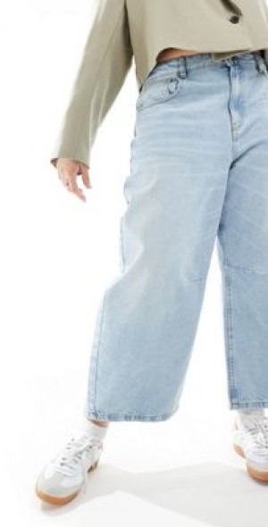 ASOS Curve - ASOS DESIGN Curve cropped barrel leg jeans with cinch ...