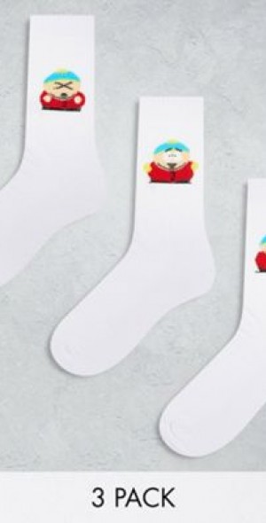 ASOS DESIGN - Cartman South Park 3 pack socks in white