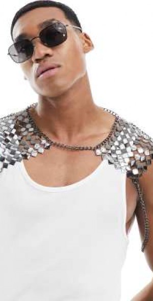 ASOS DESIGN - chain mail shoulder harness in gunmetal-Black