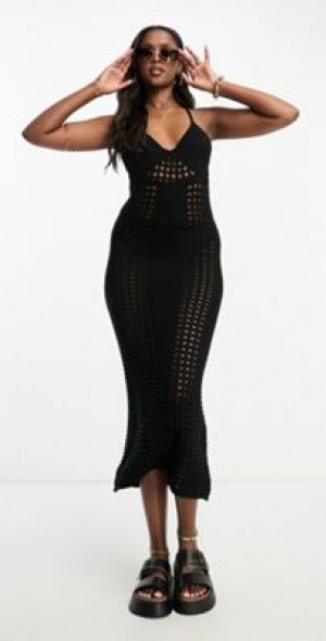 ASOS DESIGN - crochet maxi dress in black