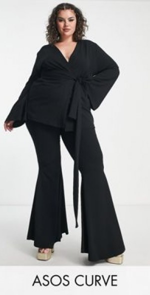 ASOS DESIGN - Curve jersey extreme super flare suit pants in black