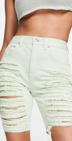 ASOS DESIGN - denim longline shredded short in mint-Green