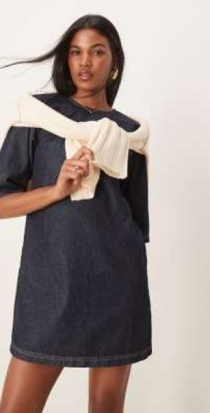 ASOS DESIGN - denim shift dress in indigo-Blue