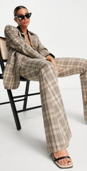 ASOS DESIGN - extreme flare suit pants in brown check