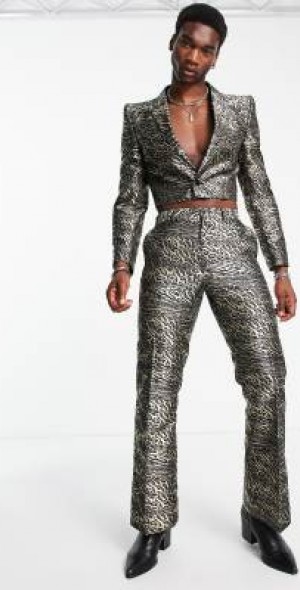 ASOS DESIGN - flare suit pants in leopard jacquard-Black
