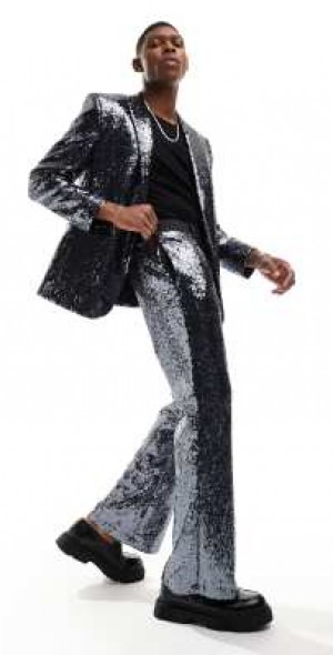 ASOS DESIGN - flare suit pants in silver