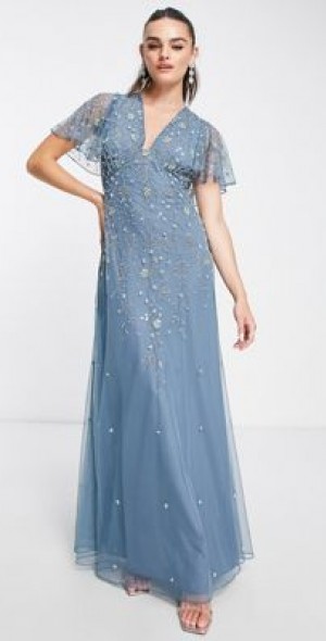 ASOS DESIGN - flutter sleeve maxi dress with trailing floral ...