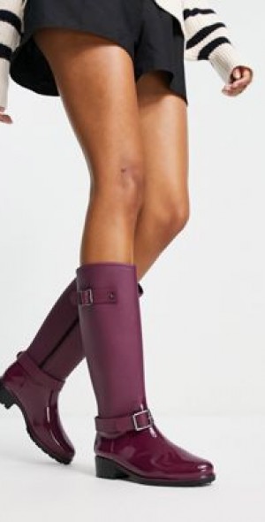 ASOS DESIGN - Ginny riding boot wellies in burgundy-Red