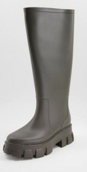 ASOS DESIGN - Gracie chunky knee high wellies in khaki-Green