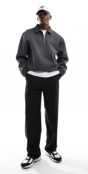 ASOS DESIGN - heavyweight boxy scuba collared sweatshirt in gray