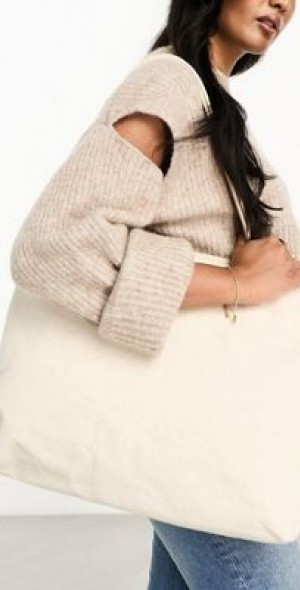 ASOS DESIGN - laptop compartment canvas tote bag in natural-Neutral