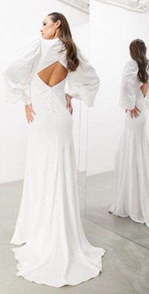 ASOS DESIGN - Lucinda satin blouson sleeve maxi wedding dress with seam ...