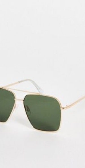 ASOS DESIGN - metal square aviator sunglasses in gold