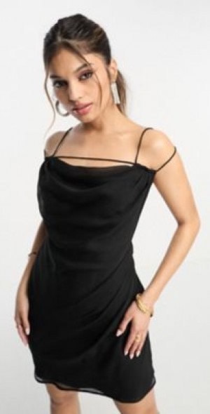 ASOS DESIGN - multi strap layer mini dress in black