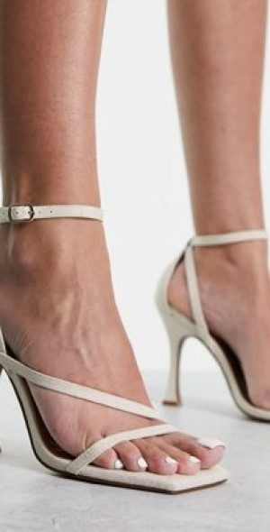 ASOS DESIGN - Nelly asymmetric high heeled sandals In natural linen-Neutral