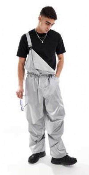 ASOS DESIGN - nylon parachute overalls in silver
