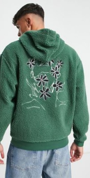 ASOS DESIGN - oversized hoodie in green borg with back line drawing ...