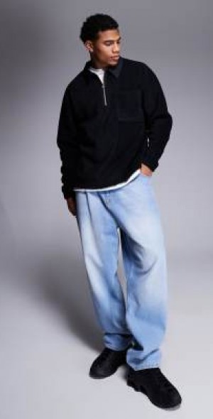 ASOS DESIGN - oversized rugby polo fleece sweatshirt with quarter zip ...