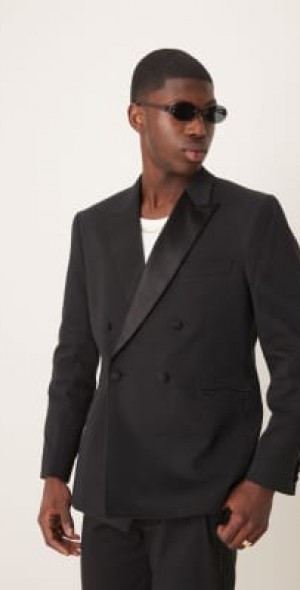 ASOS DESIGN - premium slim tuxedo suit jacket in black texture